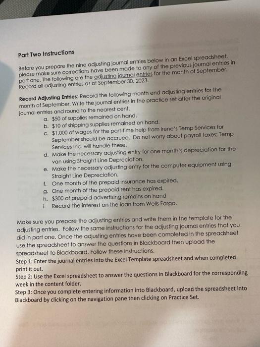 Solved Part One Instructions Record the September 2023 | Chegg.com