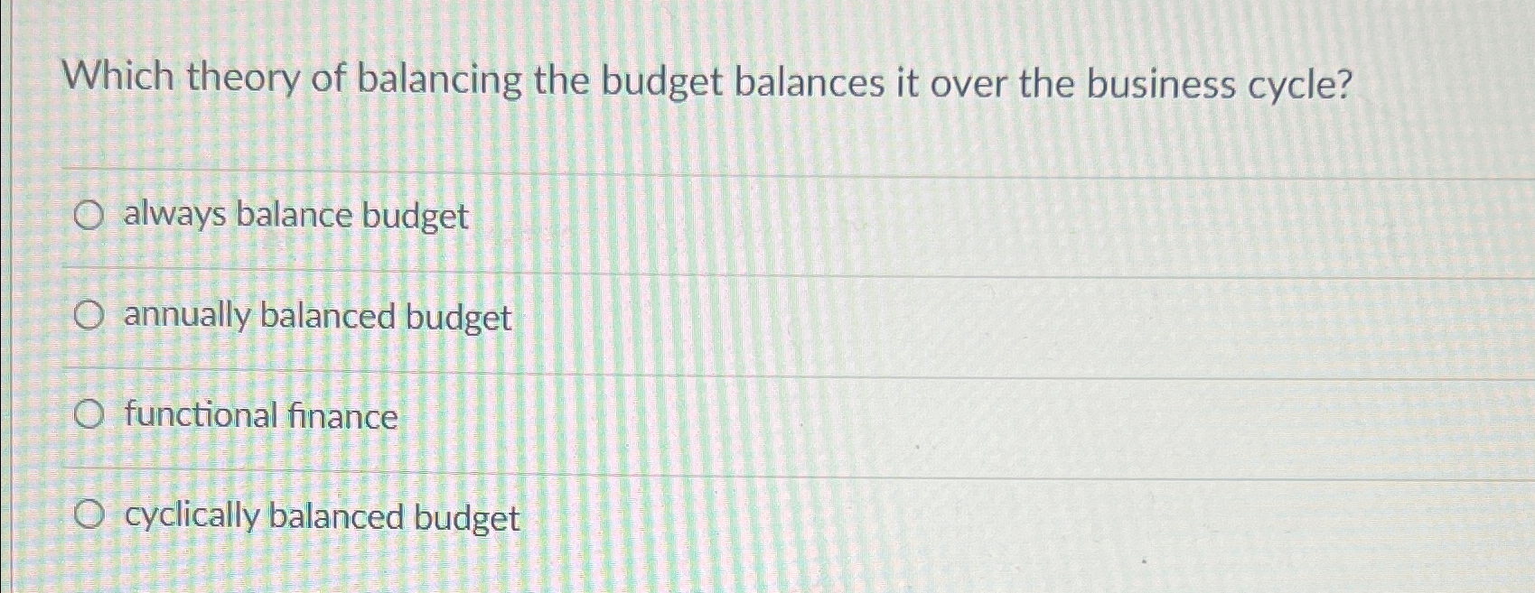 Solved Which theory of balancing the budget balances it over | Chegg.com