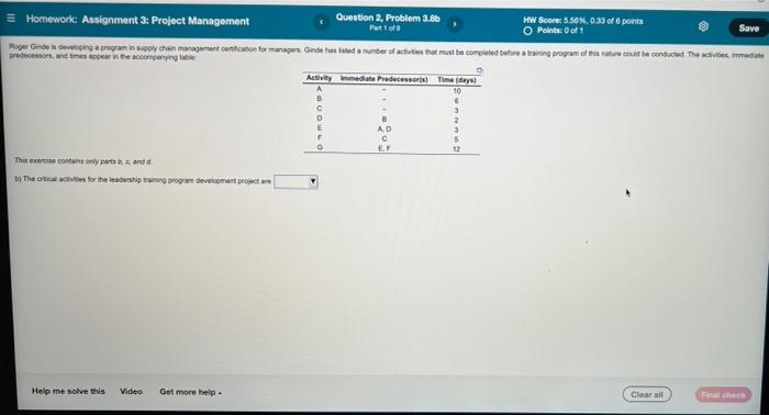 Solved Homework: Assignment 3: Project Management Question | Chegg.com