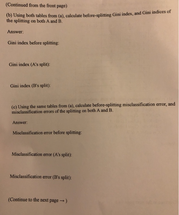 Solved 1 Consider The Following Data Set For A Binary Class