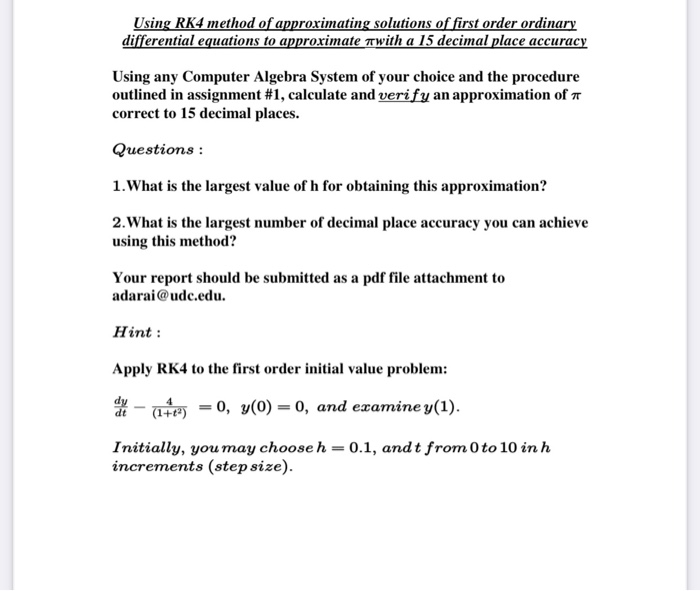 Using RK4 method of approximating solutions of first | Chegg.com
