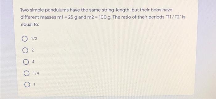 Solved Two simple pendulums have the same string-length, but | Chegg.com