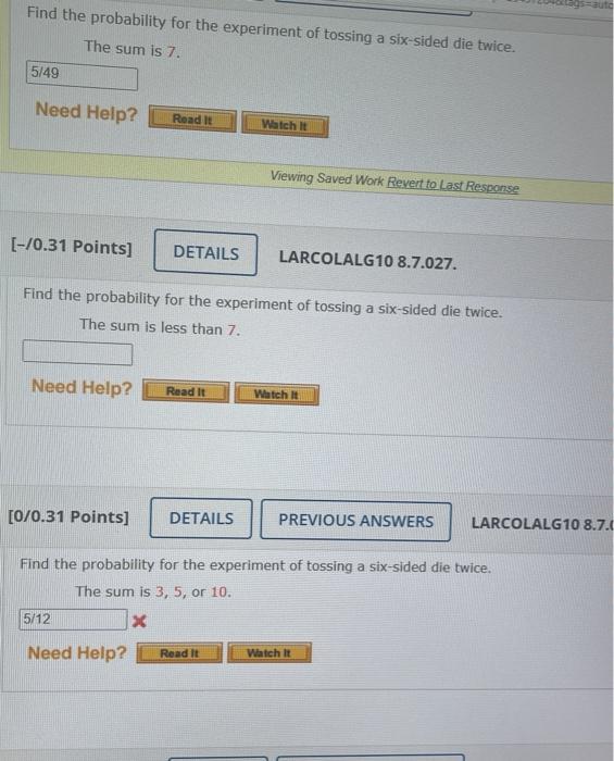 Solved Find the probability for the experiment of tossing a | Chegg.com