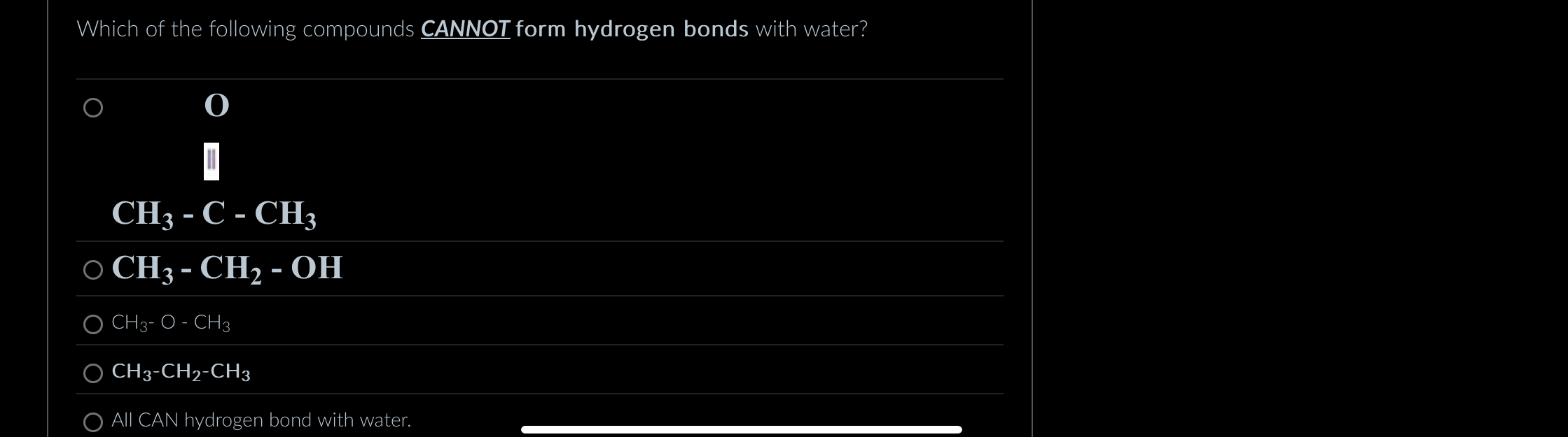 Solved Which of the following compounds CANNOT form hydrogen | Chegg.com