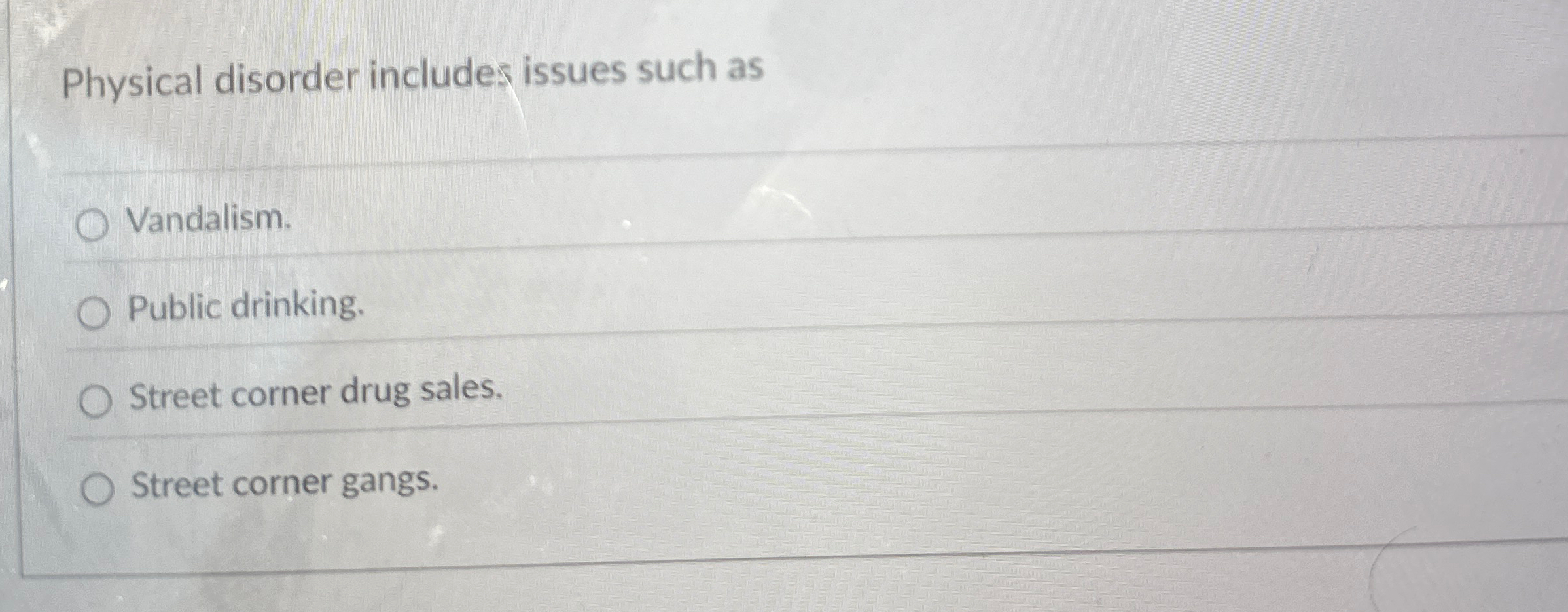 Solved Physical disorder includes issues such | Chegg.com