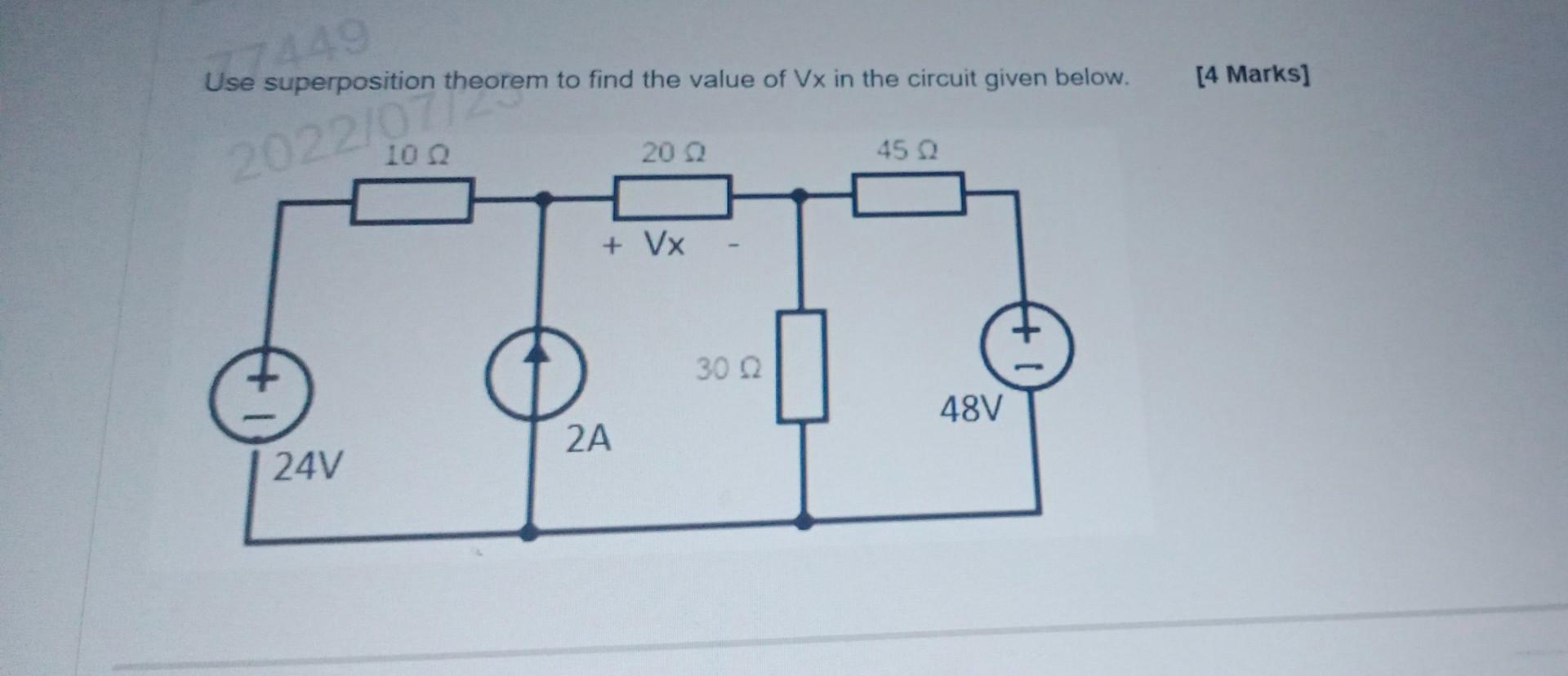 Solved Use superposition theorem to find the value of Vx in | Chegg.com