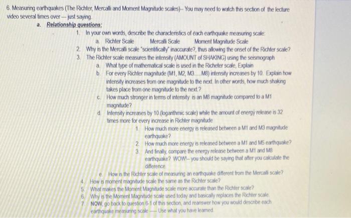 6 Measuring earthquakes (The Richter, Mercalli and | Chegg.com