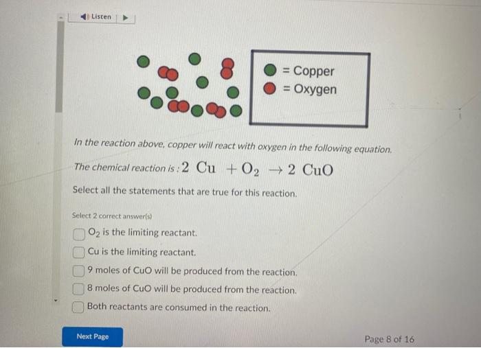 Solved = Copper = Oxygen In the reaction above, copper will | Chegg.com