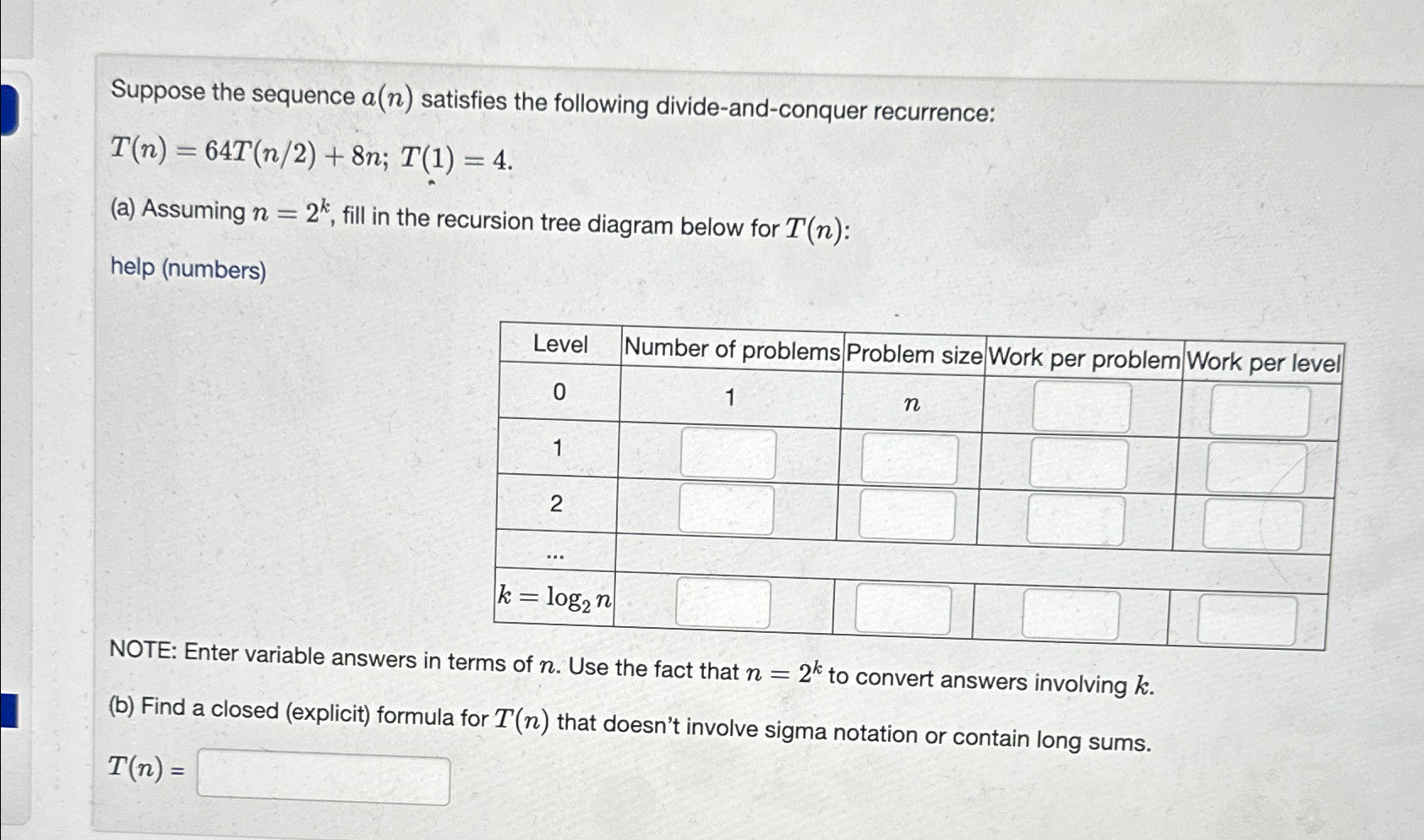 Solved Suppose the sequence a(n) ﻿satisfies the following | Chegg.com