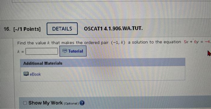 Solved Find the value k that makes the ordered pair (−1,k) a | Chegg.com
