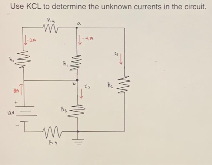 Use KCL to determine the unknown currents in the | Chegg.com