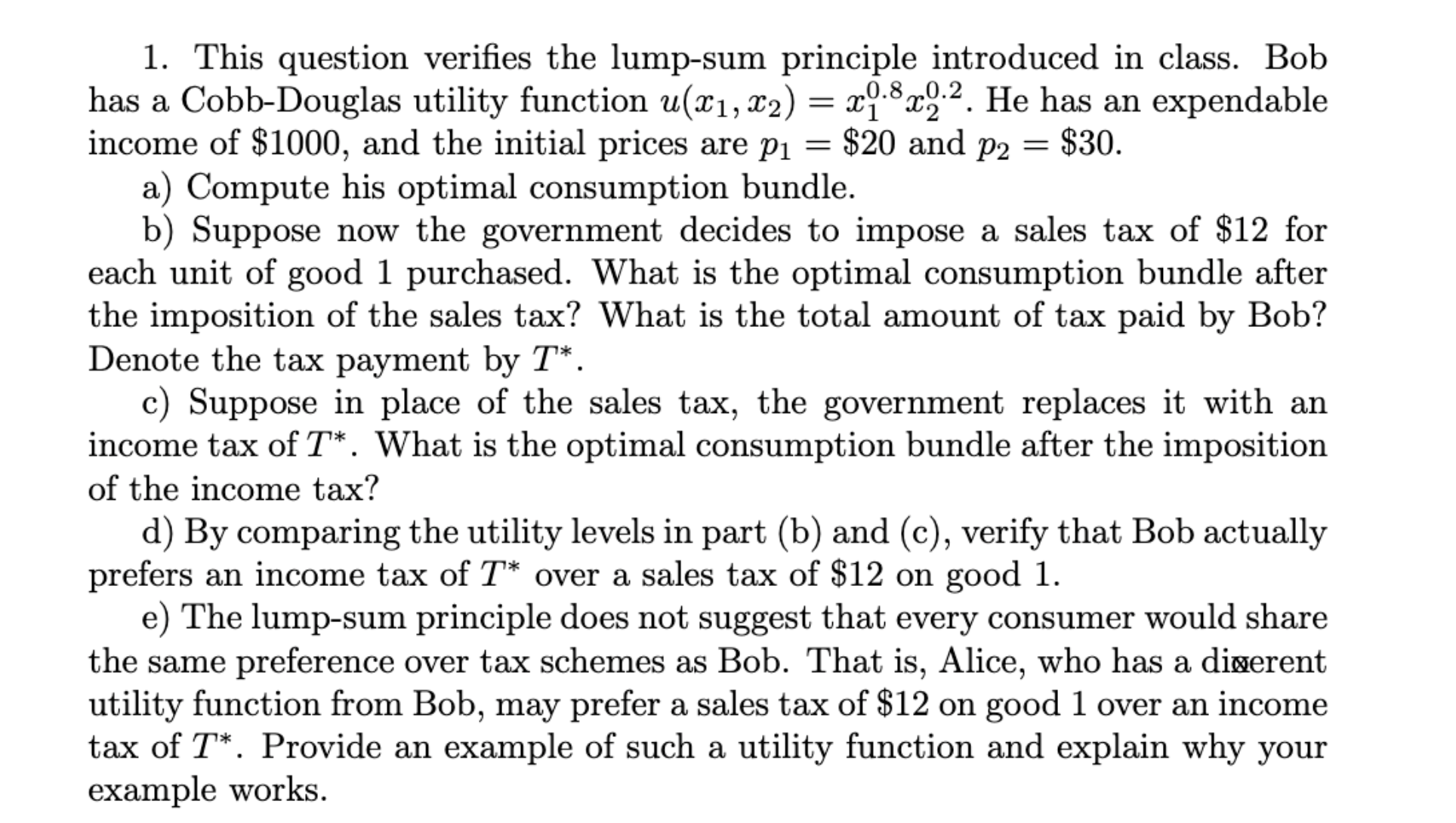 Solved This question verifies the lump-sum principle | Chegg.com