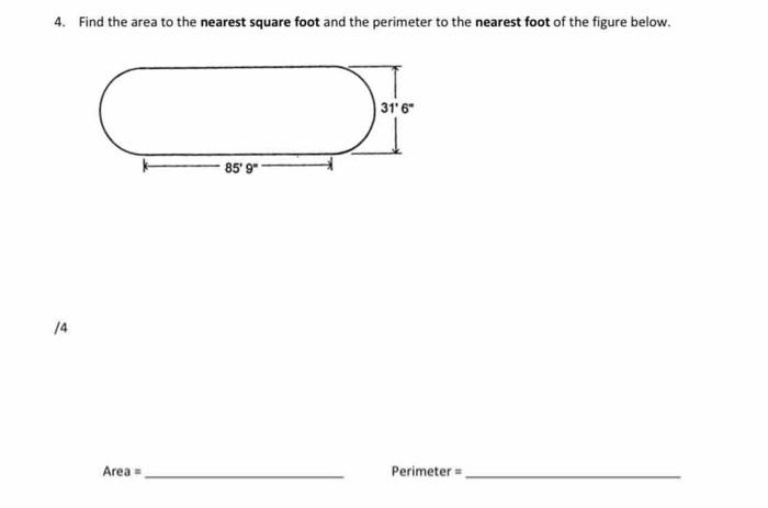 Solved 4. Find the area to the nearest square foot and the | Chegg.com