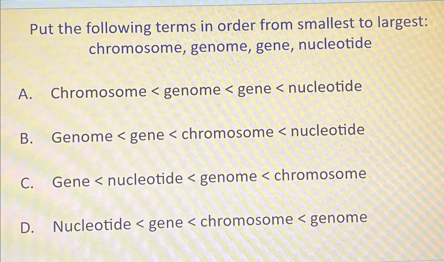 Solved Put the following terms in order from smallest to | Chegg.com