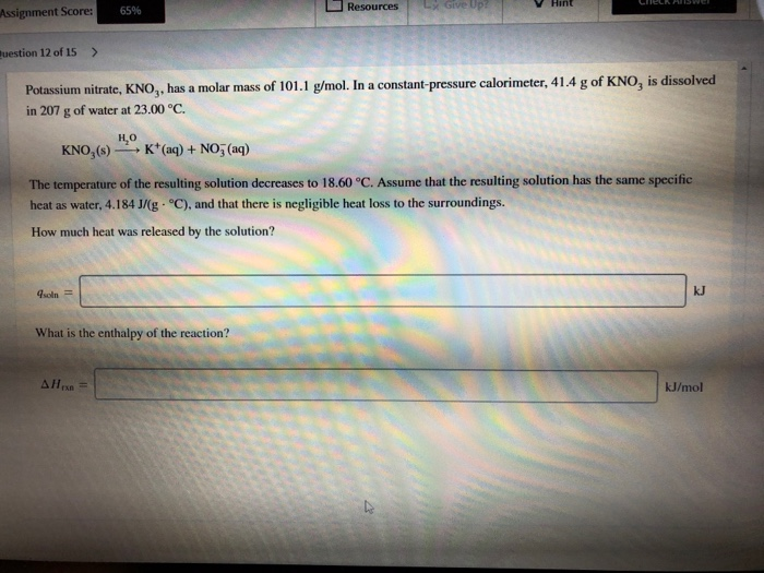 Solved Resources 65% Hint LX Give Up Assignment Score: | Chegg.com