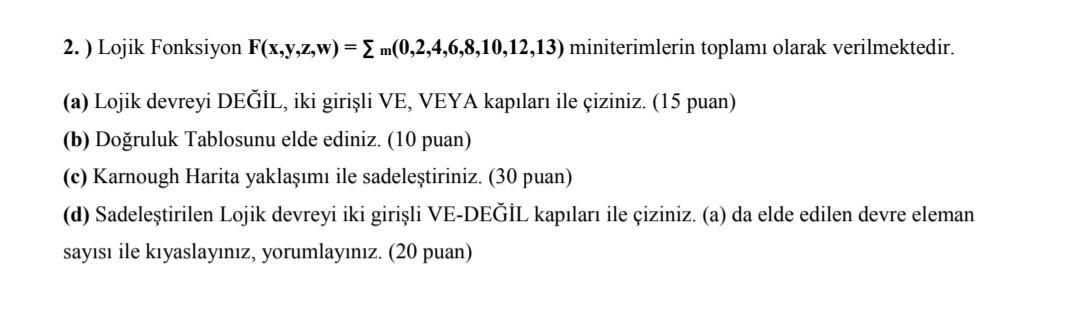 Solved 2. ) Lojik Fonksiyon | Chegg.com