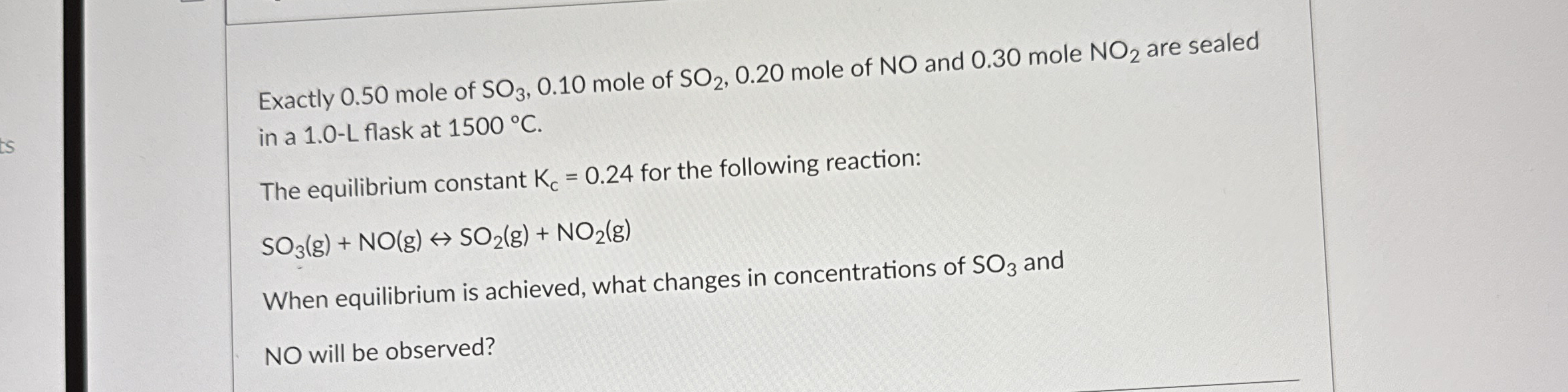 Solved Exactly 0.50 ﻿mole of SO3,0.10 ﻿mole of SO2,0.20 | Chegg.com