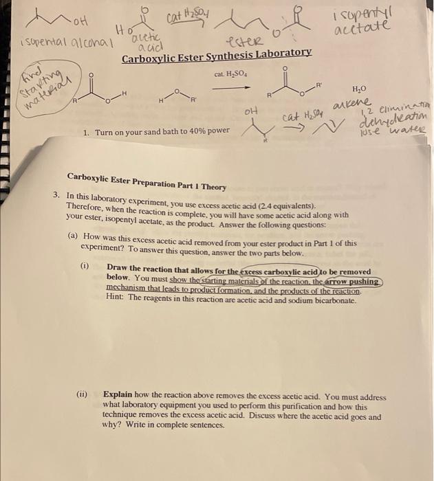 Carboxylic Ester Synthesis Laboratory 1. Turn on your | Chegg.com