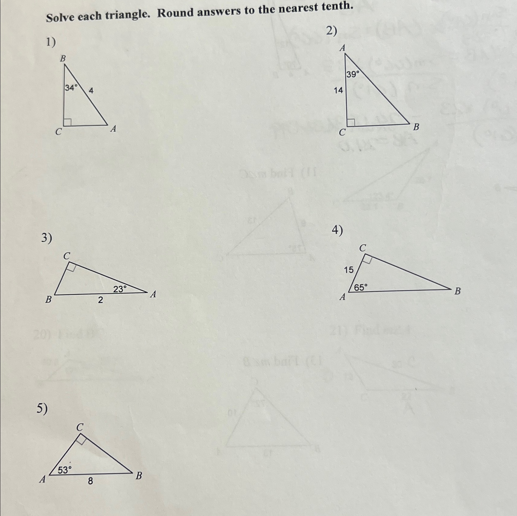 Solved Solve each triangle. Round answers to the nearest | Chegg.com