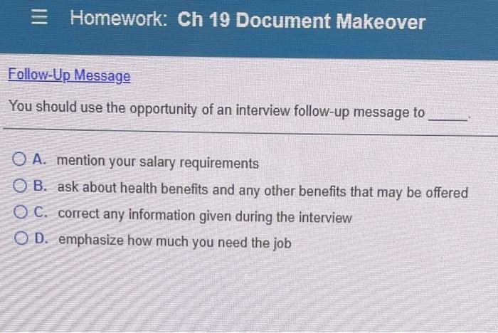 Solved = Homework: Ch 19 Document Makeover Follow-Up Message | Chegg.com
