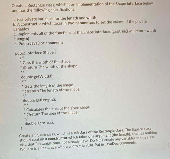 Solved Create a Rectangle class, which is an implementation | Chegg.com