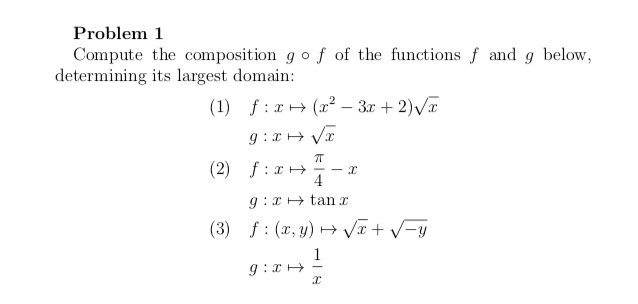 Solved Problem 1 Compute the composition go f of the | Chegg.com