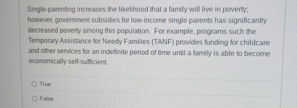 Solved Single-parenting increases the likelihood that a | Chegg.com