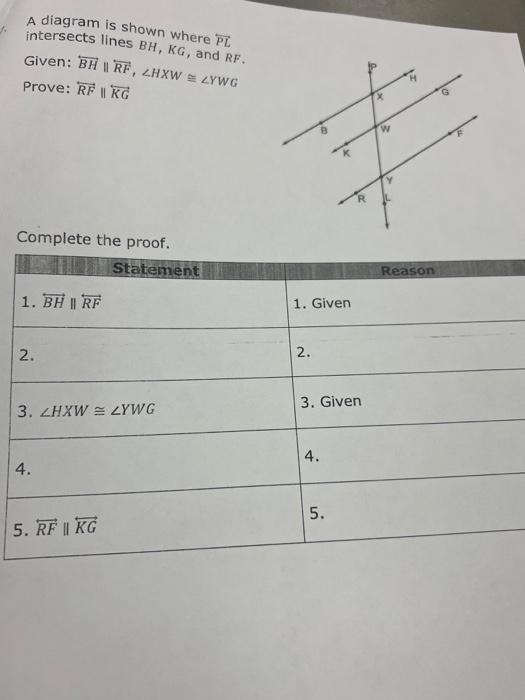Solved A diagram is shown where PL intersects lines BH,KG, | Chegg.com