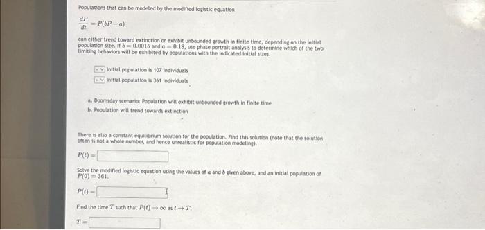 Solved Populations That Can Be Modeled By The Modified