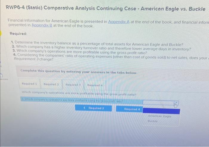 RWP6-4 (Static) Comparative Analysis Continuing Case | Chegg.com