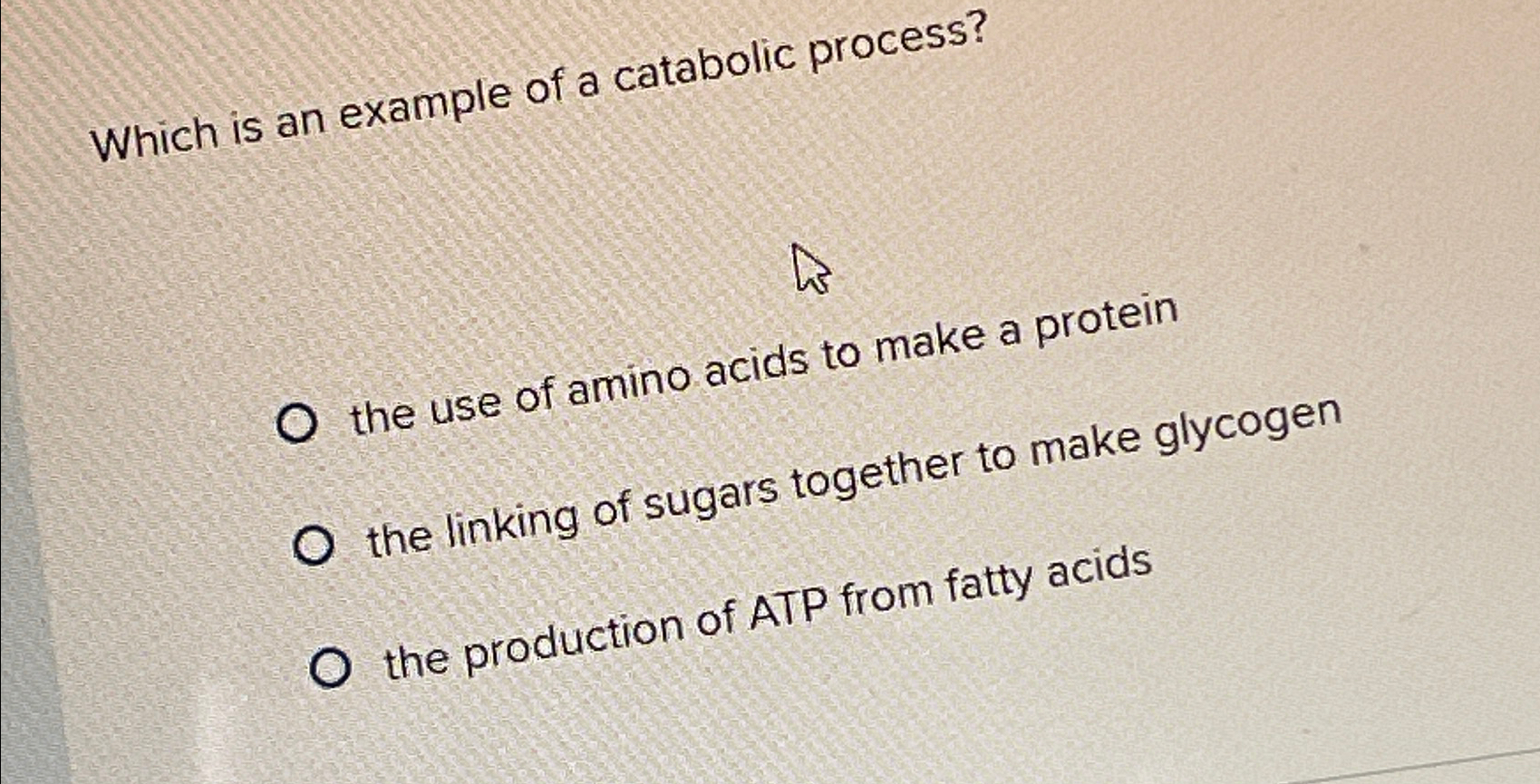 Solved Which is an example of a catabolic process?the use of | Chegg.com