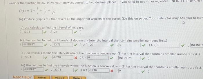 Solved sider the function below. (Give your answers correct | Chegg.com