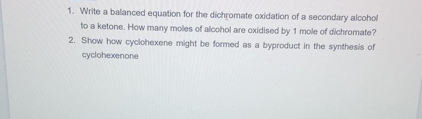 Solved 1. Write a balanced equation for the dichromate | Chegg.com