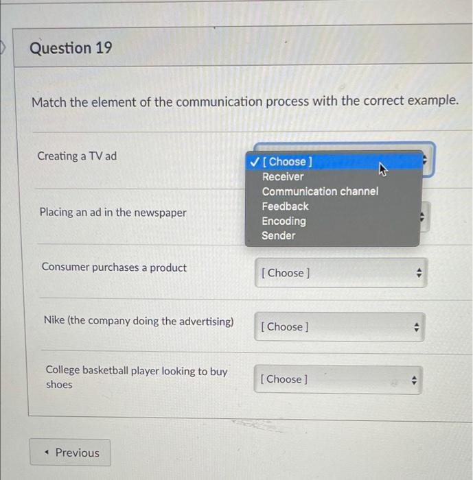 Solved Question 19 Match the element of the communication | Chegg.com