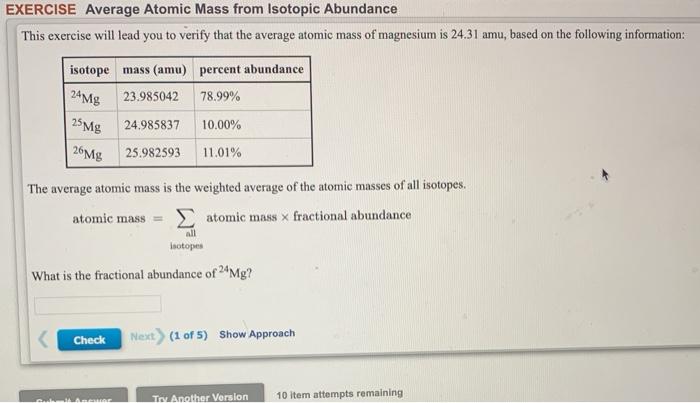 Solved EXERCISE Average Atomic Mass from Isotopic Abundance | Chegg.com