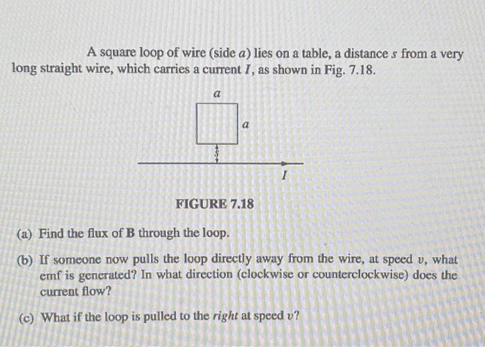 Solved A square loop of wire (side a ) lies on a table, a | Chegg.com