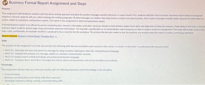 Solved Business Formal Report Assignment and Steps Puepare | Chegg.com