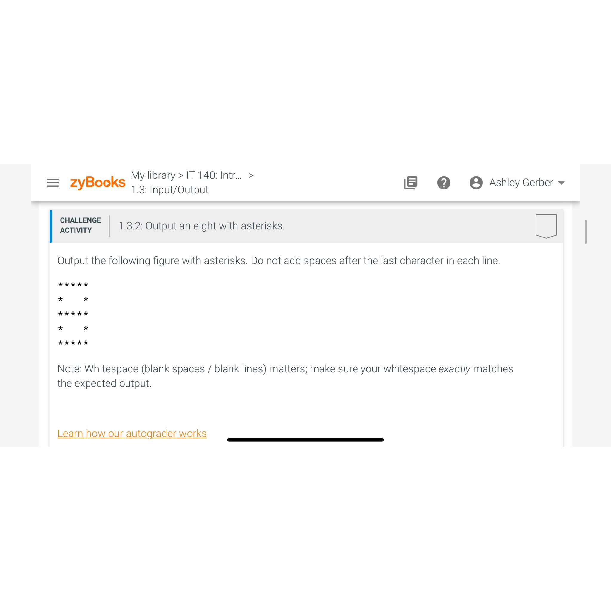 Solved zyBooks My library > ﻿IT 140: Intr... >?8 ﻿Ashley | Chegg.com