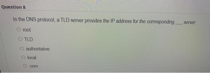 Solved In the DNS protocol, a TLD server provides the IP | Chegg.com