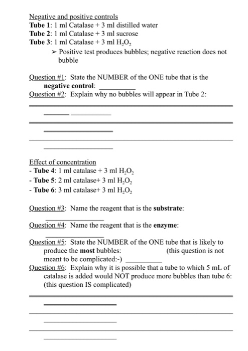 Solved Negative and positive controls Tube 1: 1 ml Catalase | Chegg.com