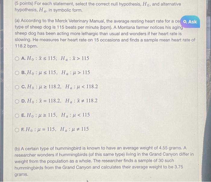 Solved (5 points) For each statement, select the correct | Chegg.com
