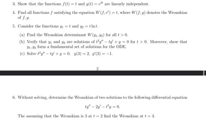 Solved 3. Show that the functions f(t)=t and g(t)=e2t are | Chegg.com