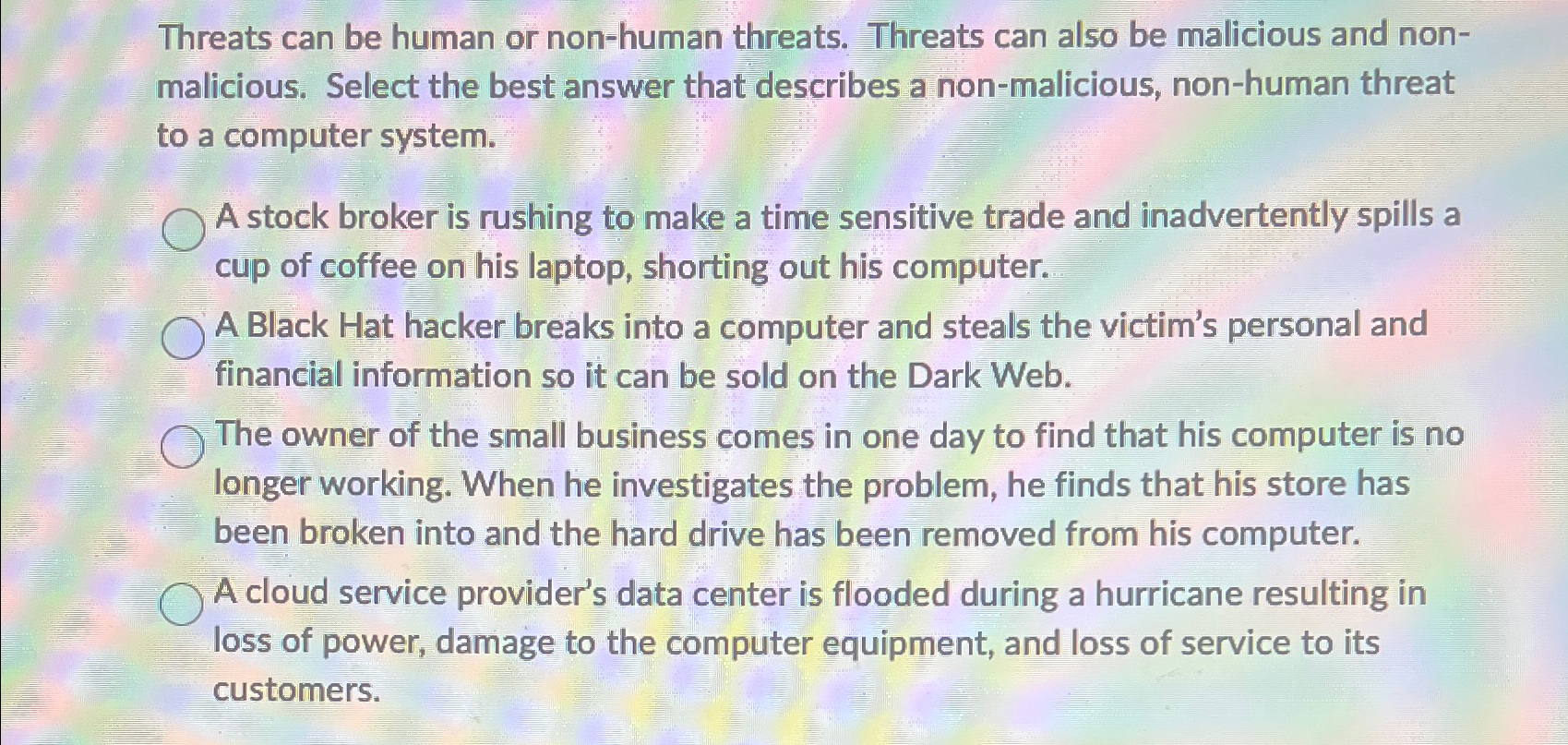 Solved Threats can be human or non-human threats. Threats | Chegg.com