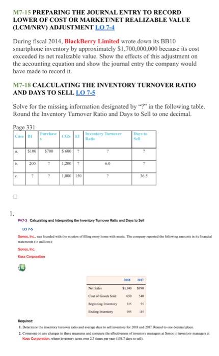 M7-15 PREPARING THE JOURNAL ENTRY TO RECORD LOWER OF | Chegg.com