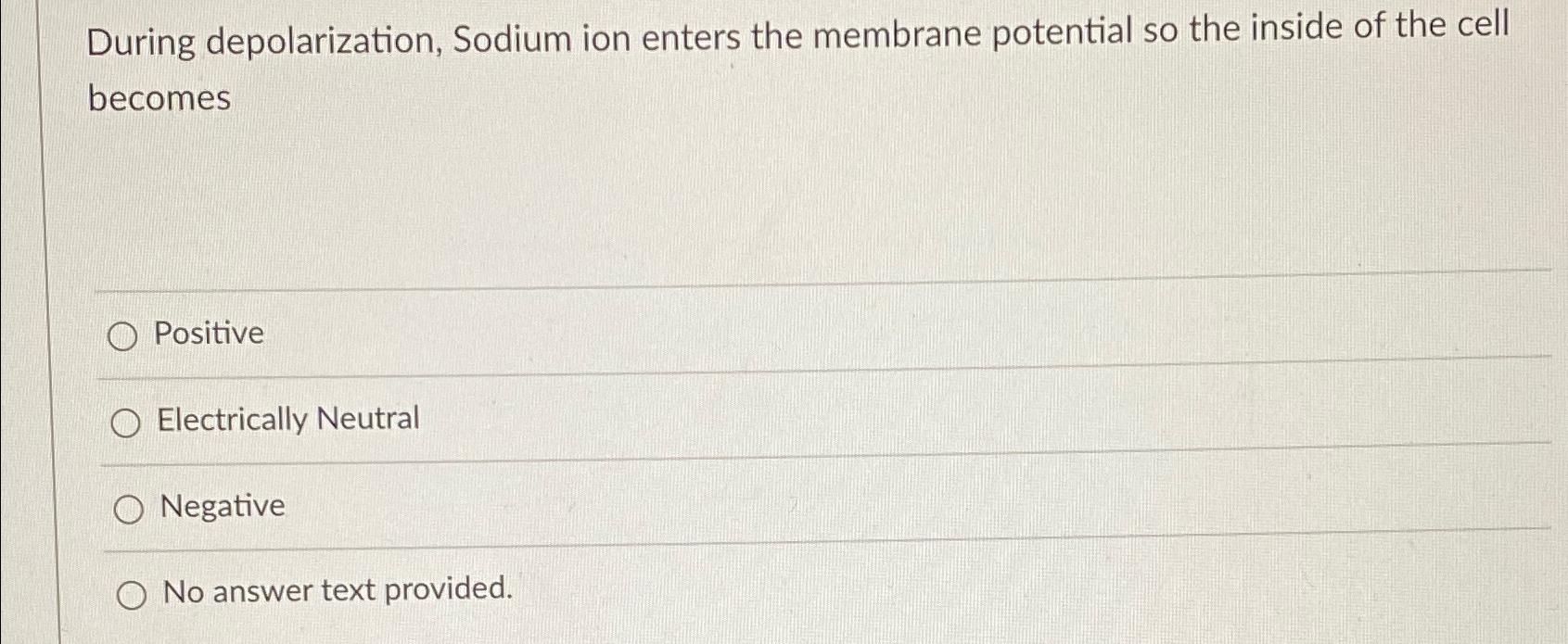 Solved During depolarization, Sodium ion enters the membrane | Chegg.com