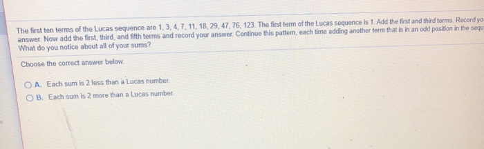 Solved The first ten terms of the Lucas sequence are | Chegg.com