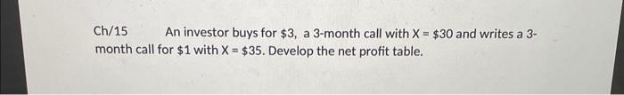Solved Ch/15 An investor buys for $3, a 3-month call with | Chegg.com