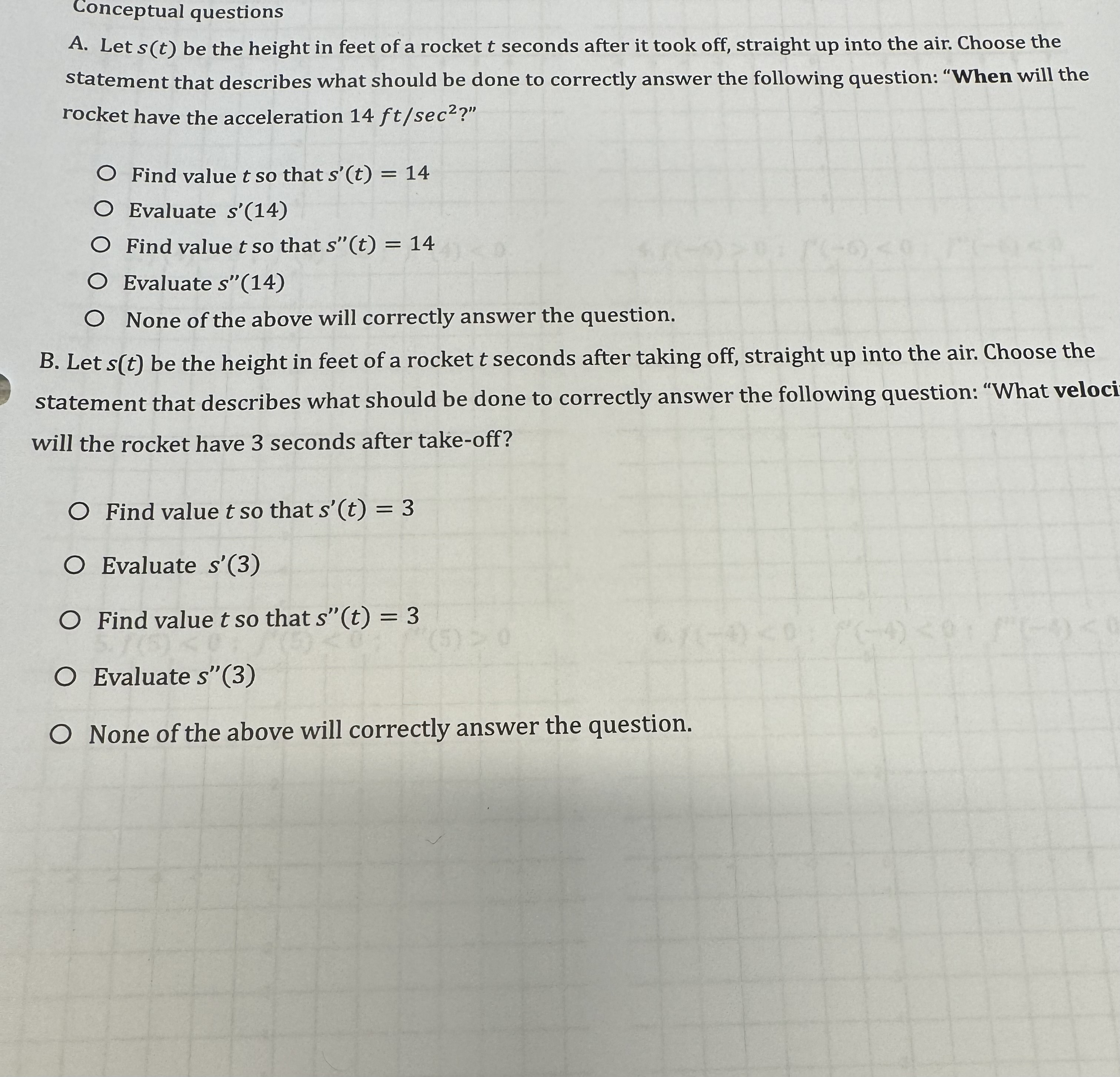 Solved Conceptual questionsA. ﻿Let s(t) ﻿be the height in | Chegg.com