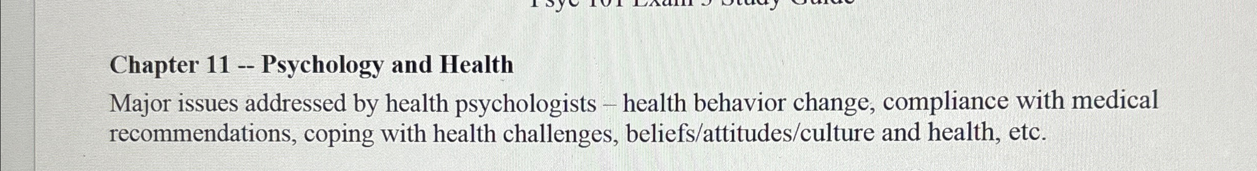 Solved Chapter 11 -- ﻿Psychology and HealthMajor issues | Chegg.com