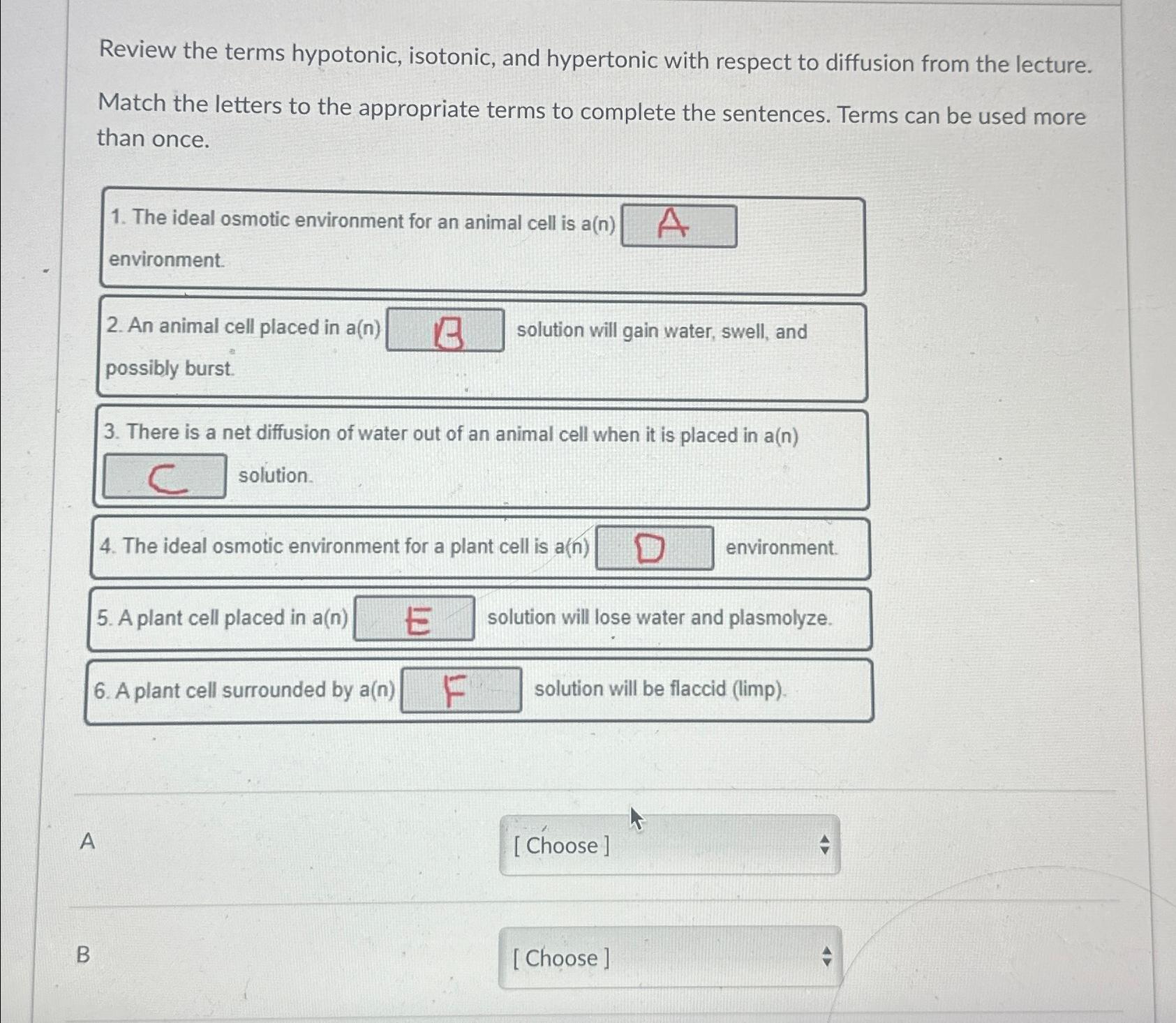 Solved Review the terms hypotonic, isotonic, and hypertonic | Chegg.com